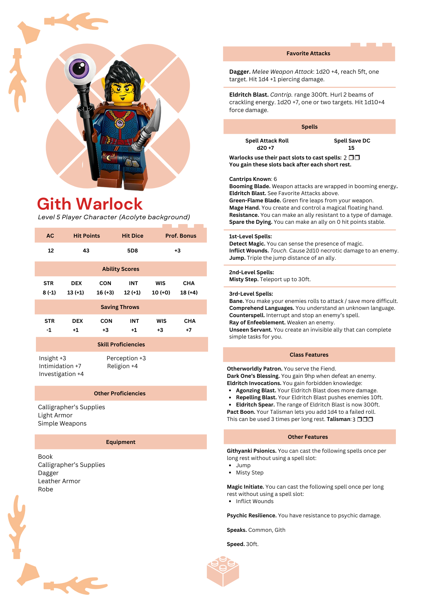 Lego Dungeons and Dragons character sheets – RPG CLASSROOM